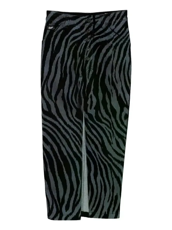 PENCE 1979 Zebra-print Slit Midi Skirt - Black