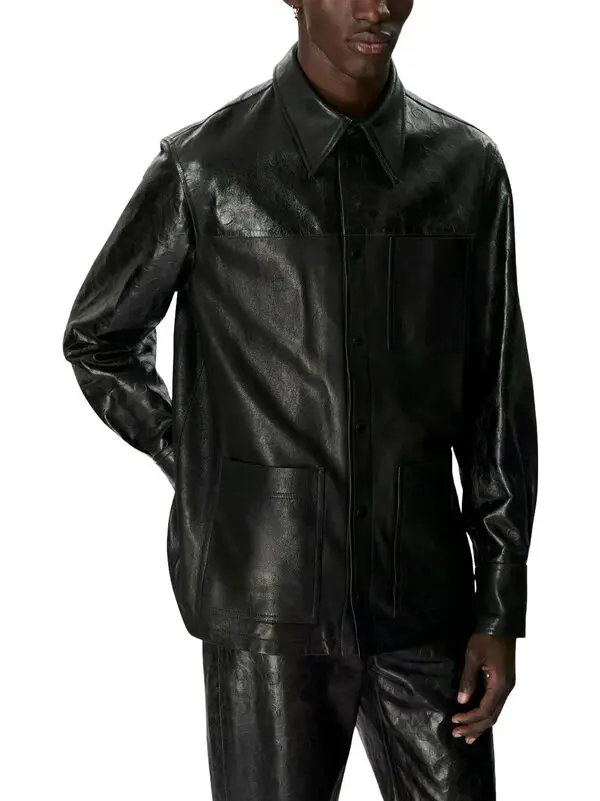 MARINE SERRE Glossy Moon Leather Shirt - Black