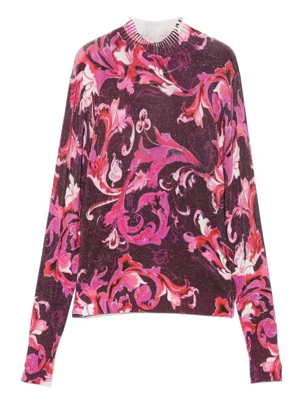 Versace Floral High-neck Top - Purple