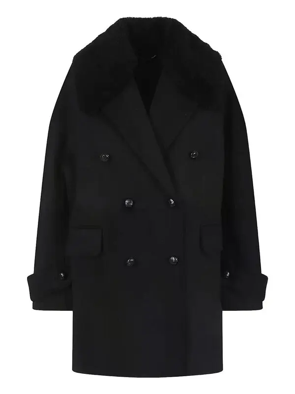 Ermanno Scervino Fur-collar Double-breasted Coat - Black