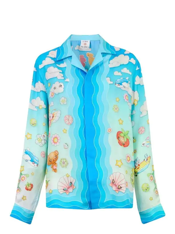 Casablanca Kawaii Motif Silk Shirt - Blue