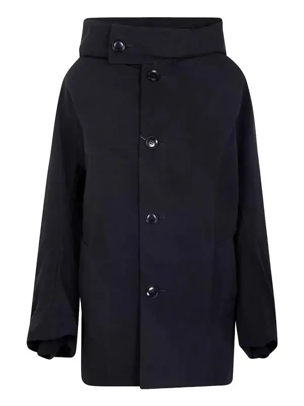 Y’s Hooded Buttoned Coat - Black
