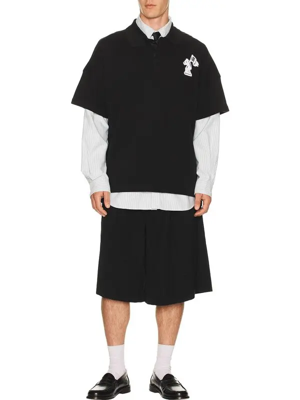 Rhude Pique Boxy Polo Shirt In Black - Black & White