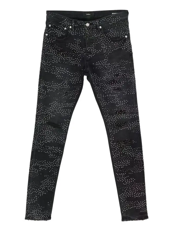 PURPLE BRAND Embellished Distressed Denim - Black