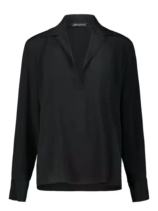 DRHOPE V-neck Collared Blouse - Black