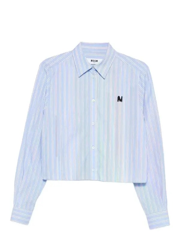 MSGM Striped Logo-embroidered Shirt - Blue