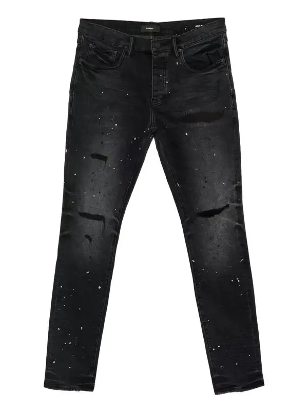 PURPLE BRAND Distressed Splatter Denim - Black