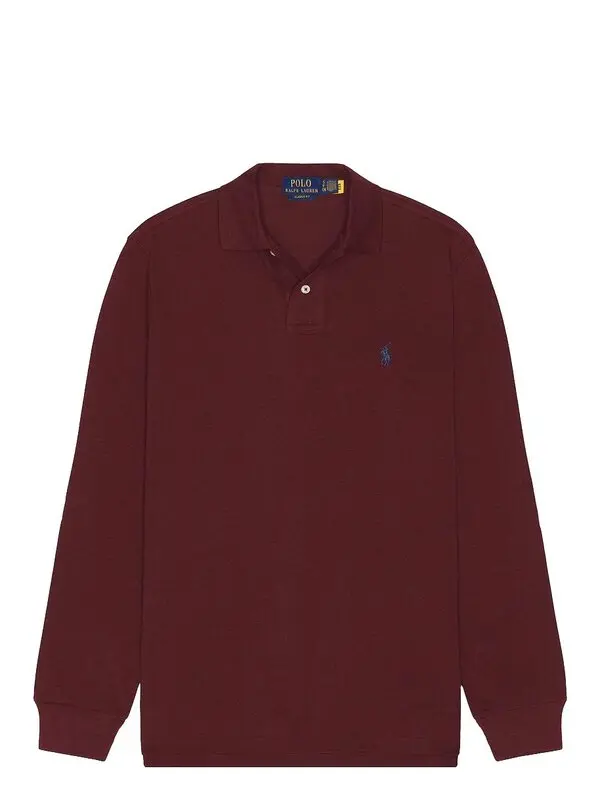Polo Ralph Lauren Long Sleeve Mesh Polo In Burgundy - Wine Heather