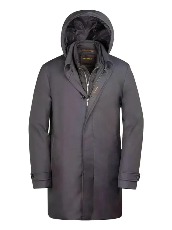 MOORER Layered Hooded Coat - Grey