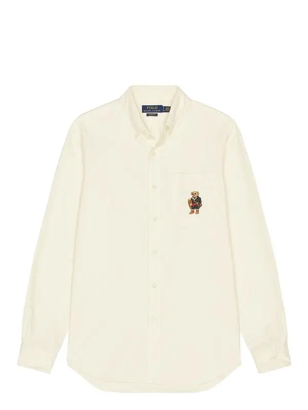 Polo Ralph Lauren Brushed Oxford Novelty Bear Sport Shirt In Cream - Herbal Milk