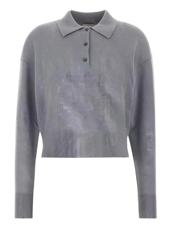 Calvin Klein Cashmere Ribbed Cuffs Polo Shirt - Grey
