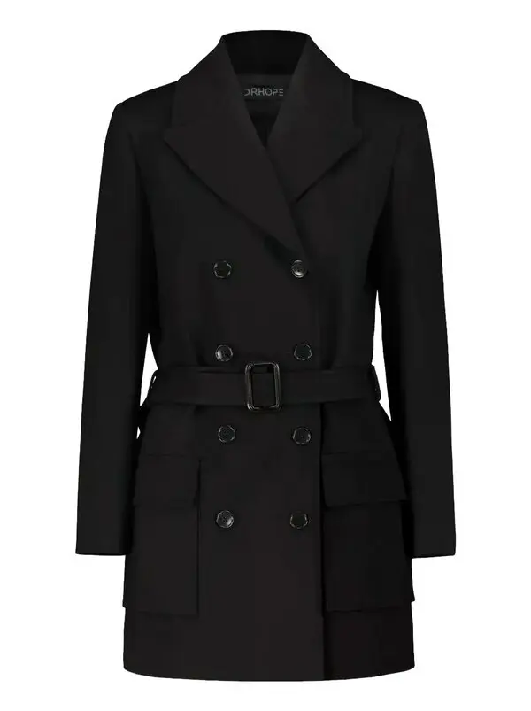 DRHOPE Belted Double-breasted Coat - Black