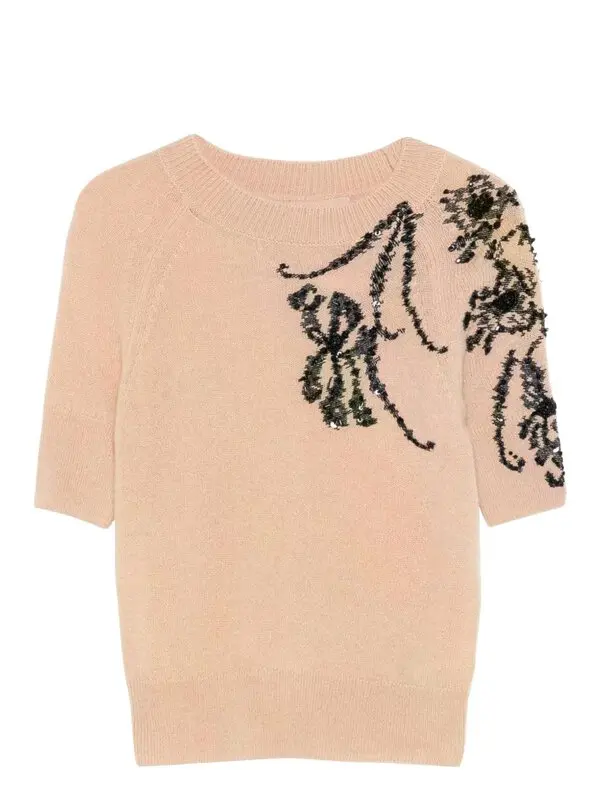 Ermanno Scervino Floral-embellished T-shirt - Brown