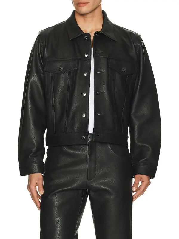 MIDNIGHT RODEO Leather Trucker Jacket - Black