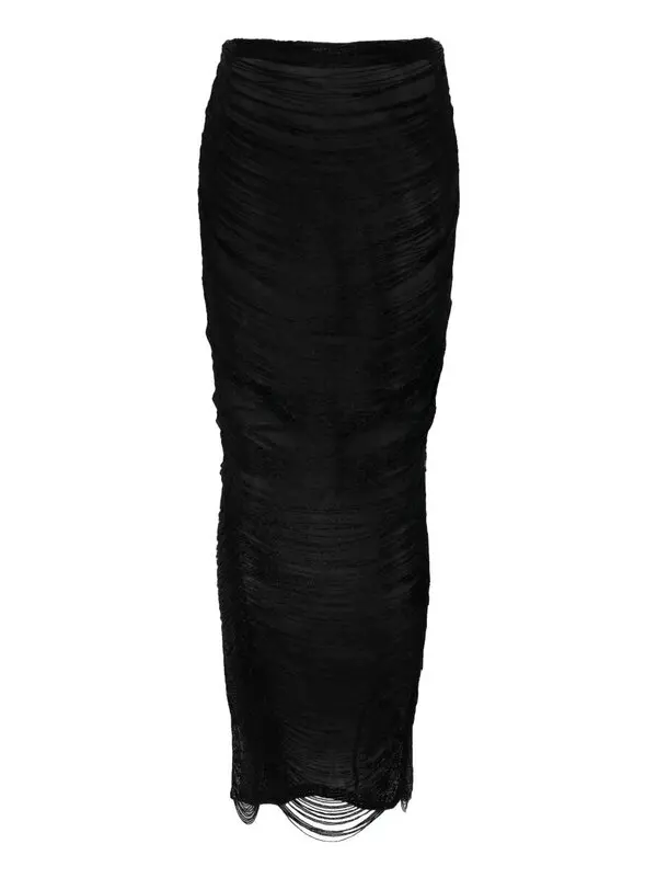 MONOT Fringed Maxi Skirt With Glass Embellishments And Rear Slit - Black