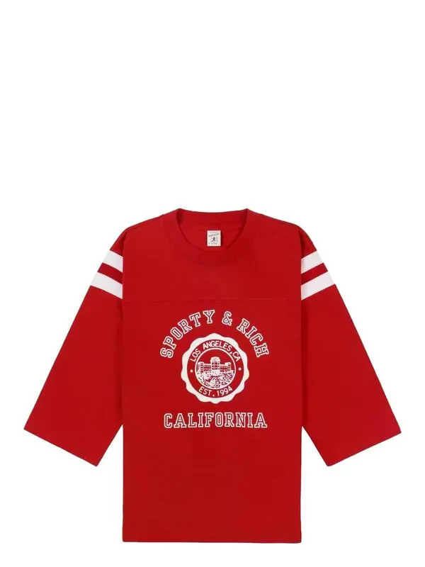 SPORTY & RICH Striped Graphic Top - Red
