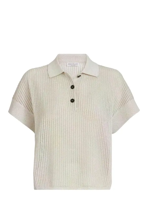 Brunello Cucinelli Ribbed Polo Top - Neutrals