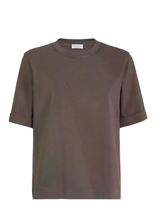 Brunello Cucinelli Monili-trim Cotton T-shirt - Brown