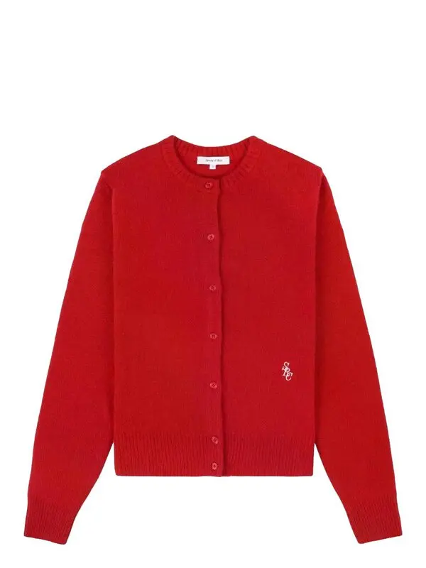 SPORTY & RICH Embroidered Button Cardigan - Red