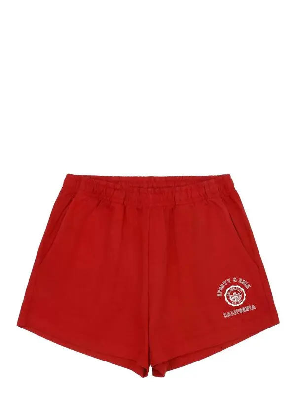 SPORTY & RICH Logo Detail Elasticated Shorts - Red