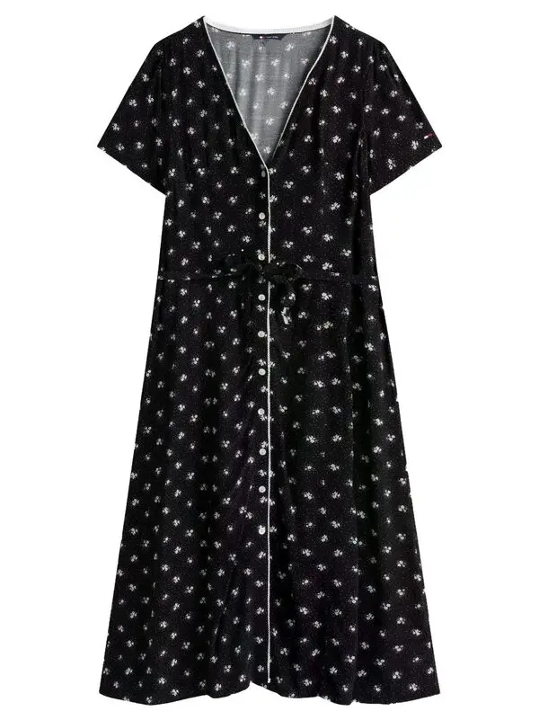 Tommy Hilfiger Floral Print Button Midi Dress - Black