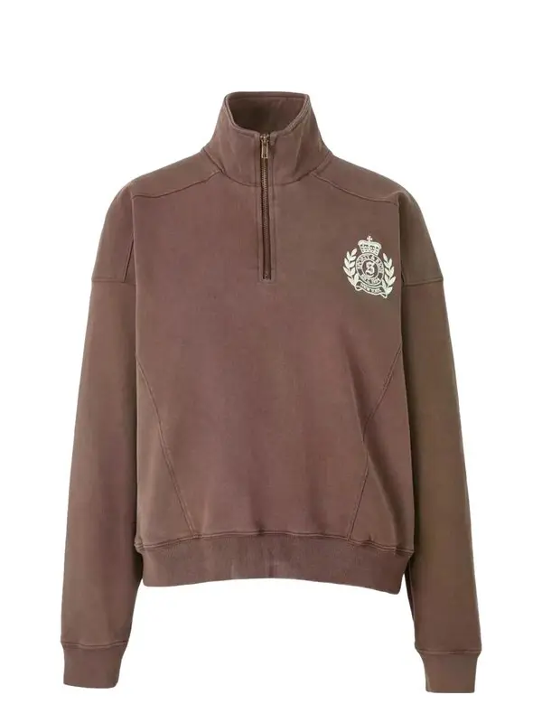 SPORTY & RICH Logo-embroidered Half-zip Sweatshirt - Brown