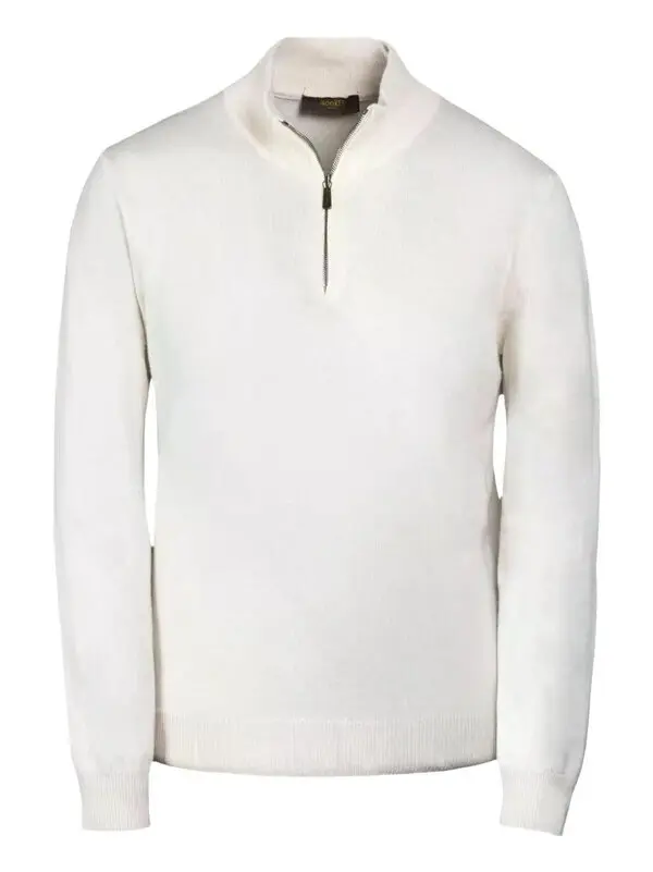 MOORER Zip-up Mock-neck Sweater - White