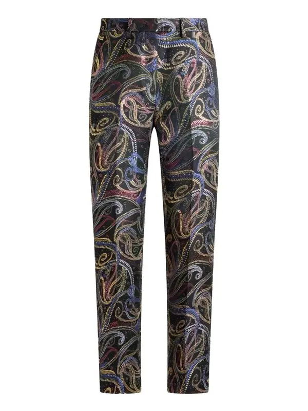 Etro Pressed Crease Paisley-motif Trousers - Black