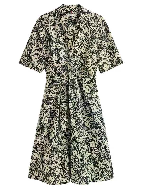 Tommy Hilfiger Floral Print Tie Midi Dress - Neutrals