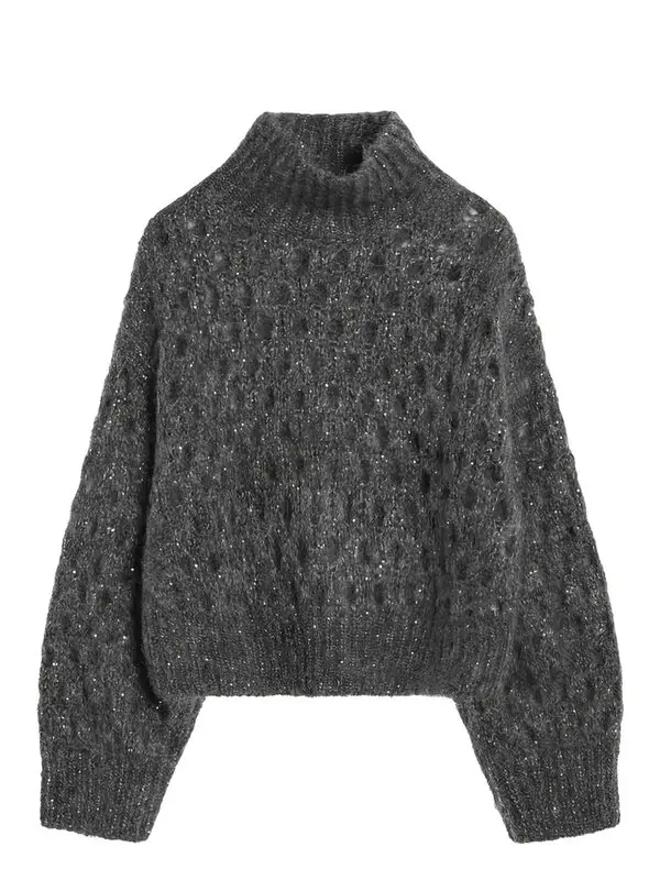 Brunello Cucinelli Open-knit Turtleneck Sweater - Grey