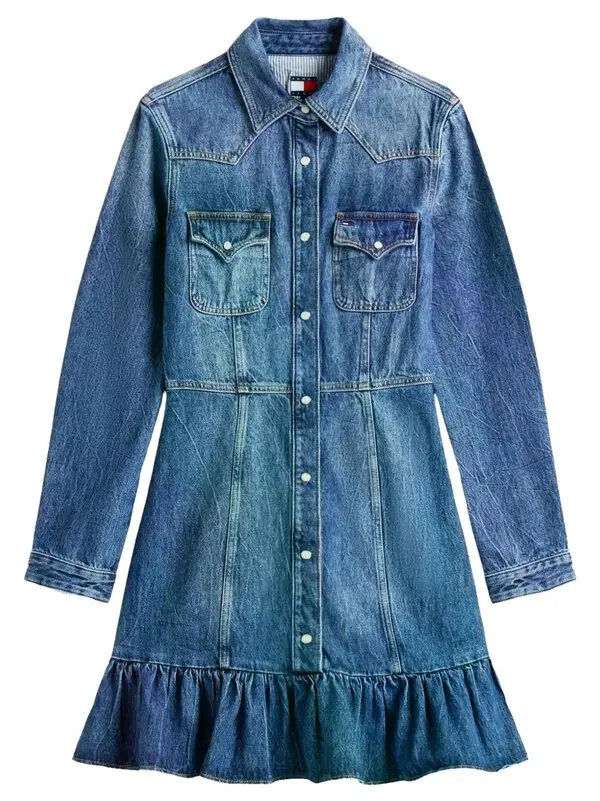 Tommy Hilfiger Flounce Denim Mini Dress - Blue