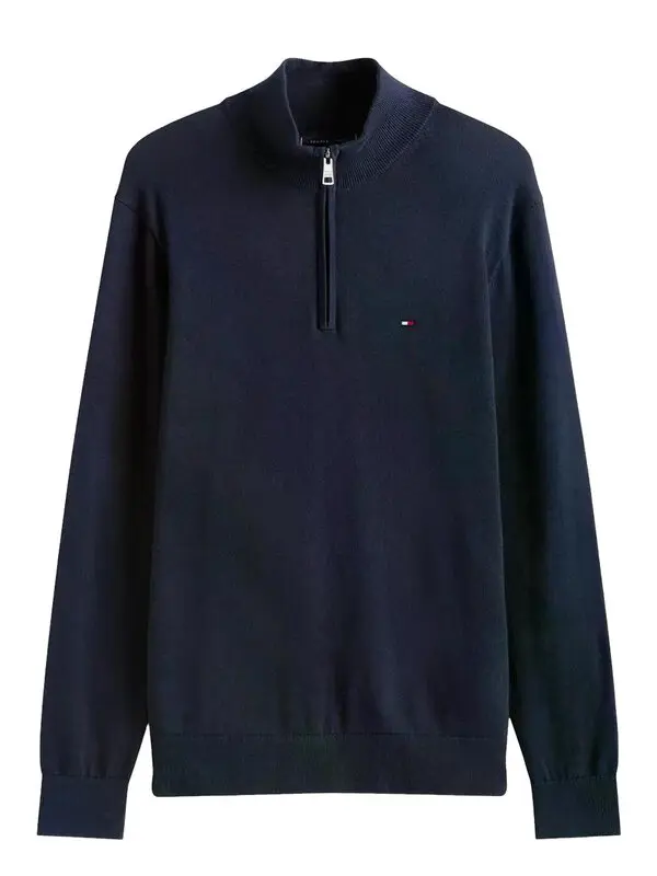 Tommy Hilfiger Cotton Mock Neck Zip Sweater - Blue