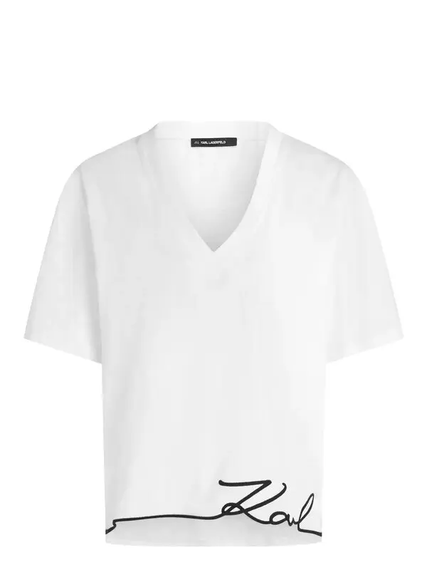 Karl Lagerfeld Signature Hem V-neck T-shirt - White