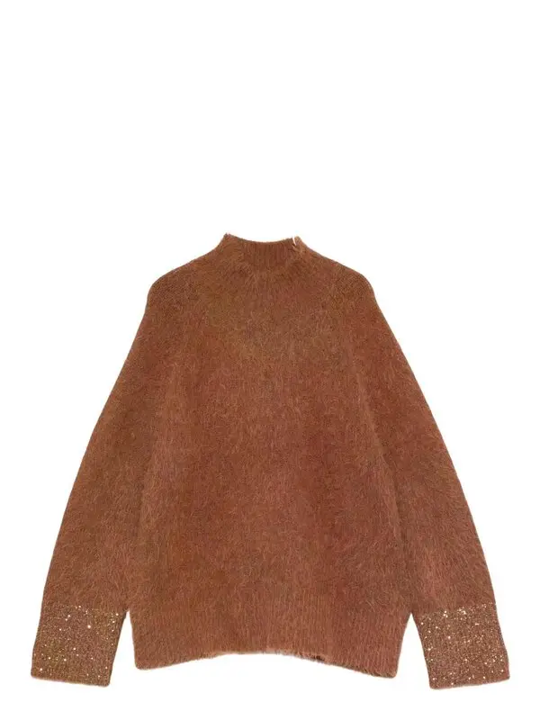 LUISA CERANO Sequined-cuffs Knitted Sweater - Brown