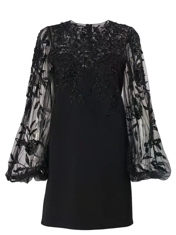 Carolina Herrera Embroidered Puff-sleeve Mini Dress - Black