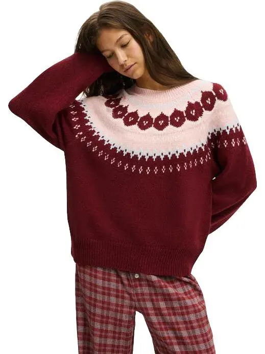 Cotton:on Relaxed Fit Knitted Jumper - Cozy Girl Fairisle Burnt