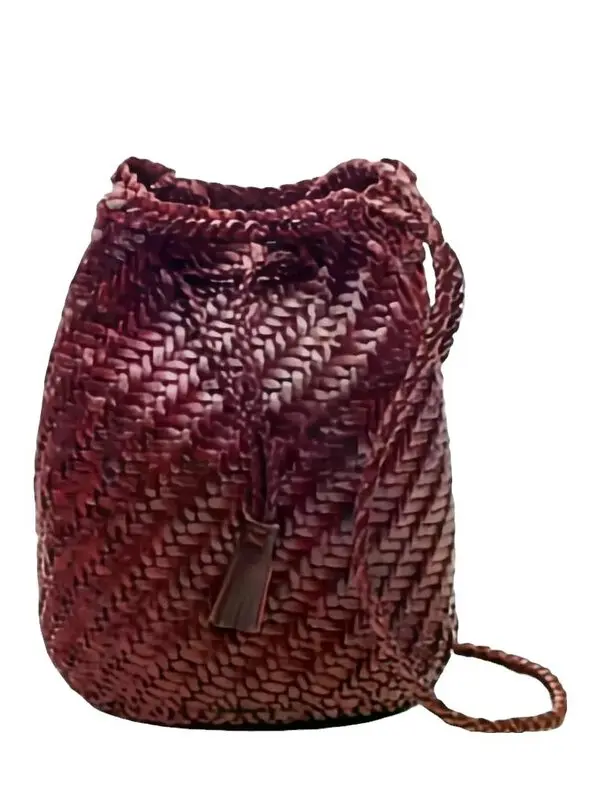 Dragon Diffusion Pompom Woven-tassel Bucket Bag - Red