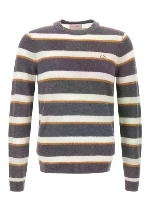SUN 68 Striped Crew-neck Sweater - Grey