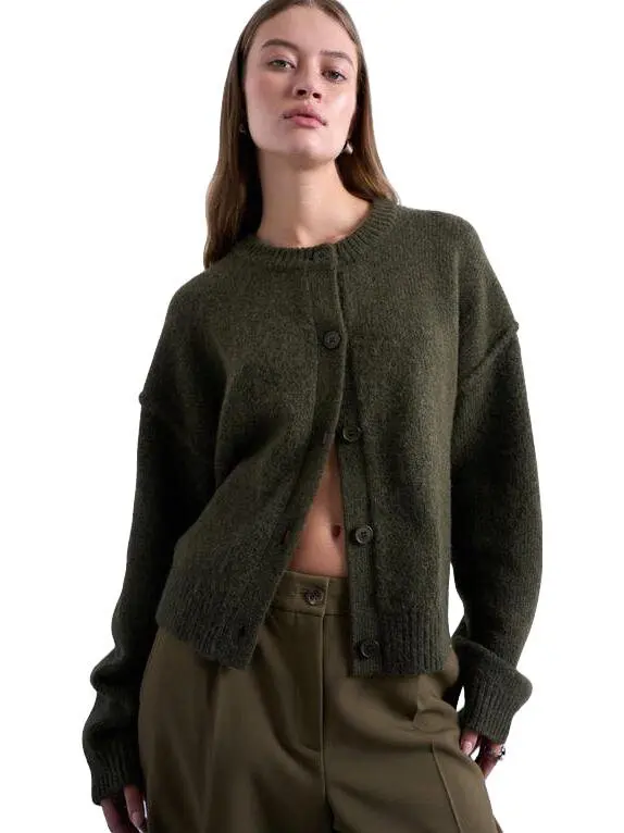 Topshop Exposed Seam Button-front Cardigan - Dark Khaki