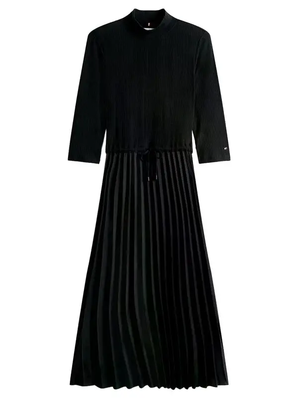 Tommy Hilfiger Ribbed Pleated Midi Dress - Black