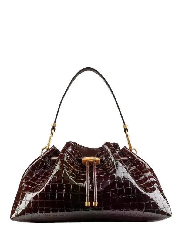 JIMMY CHOO Medium Cinch Crocodile-effect Shoulder Bag - Brown
