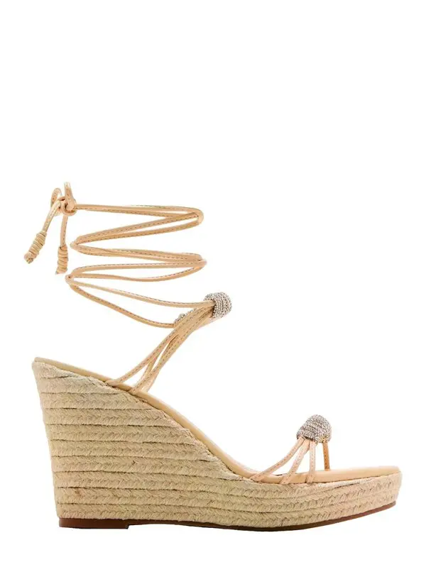 Schutz Becky Crystal-embellished Lace-up Wedge Sandals - Neutrals