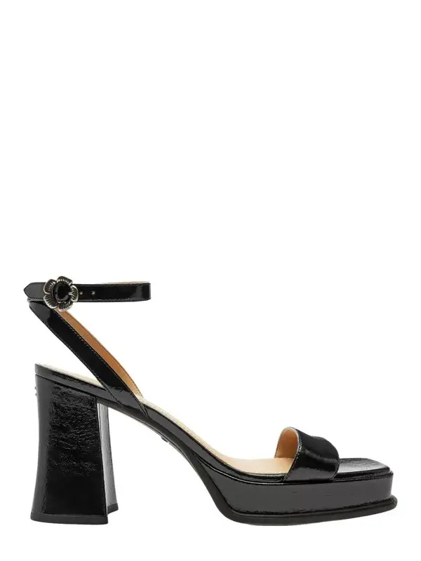 COACH Flower Buckle Platform Sandals - Black