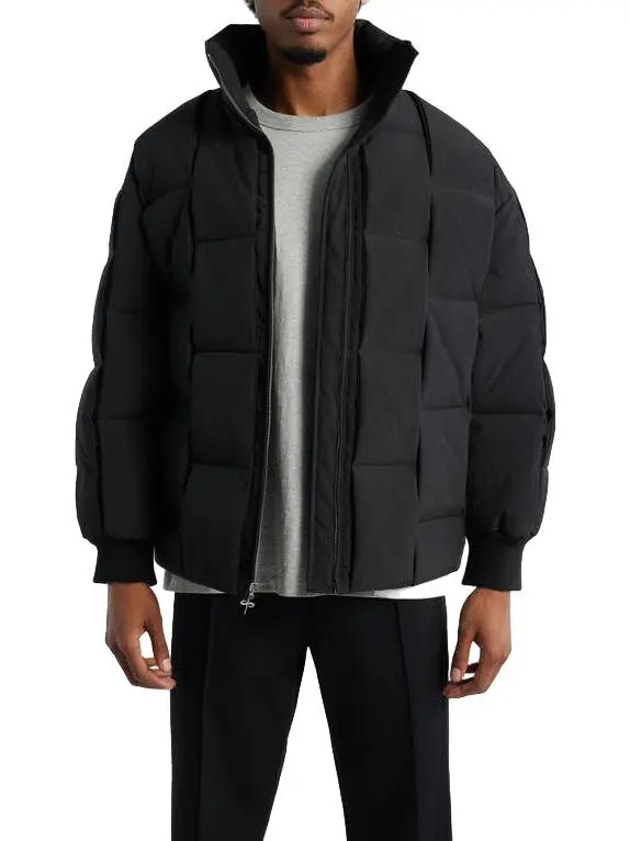 SANTO STUDIO Milazzo Basketweave Quilted Puffer Jacket - Black