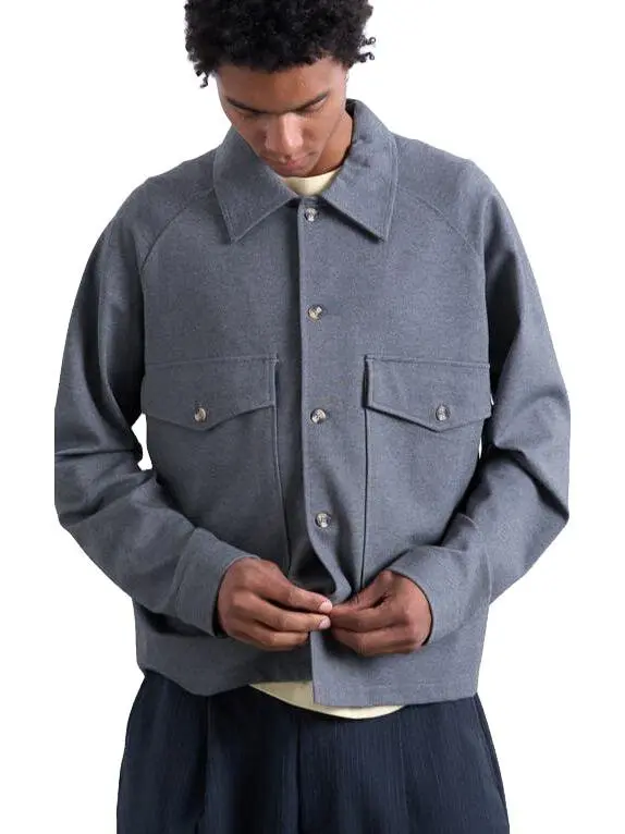 Topman Jersey Button-up Shirt Jacket - Grey