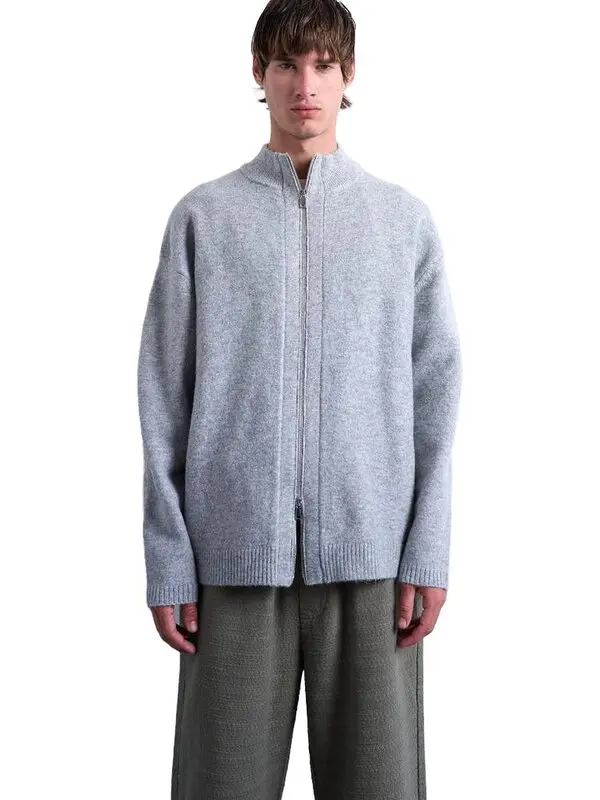 Topman Mock Neck Zip Cardigan - Light Grey