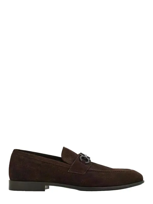 FERRAGAMO Gancini Suede Loafers - Brown