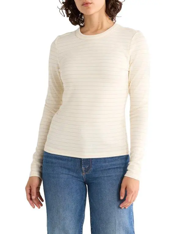 Marine Layer Lexi Stripe Sun-in Rib Long Sleeve T-shirt - Ivory/rose Gold