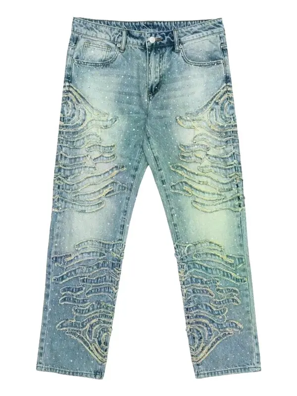 FREE REFILLS Zebra-pattern Rhinestone Embellished Jeans - Blue