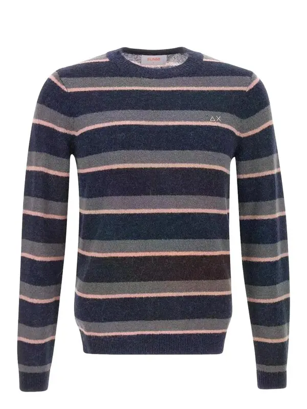 SUN 68 Long-sleeved Striped Sweater - Blue